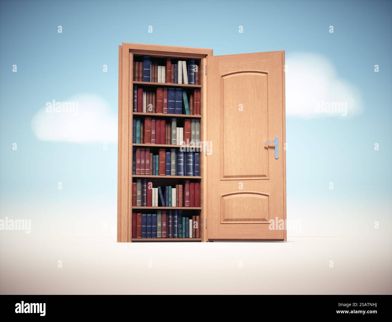 Open door of a library. Education and learning. This is a 3d render ...