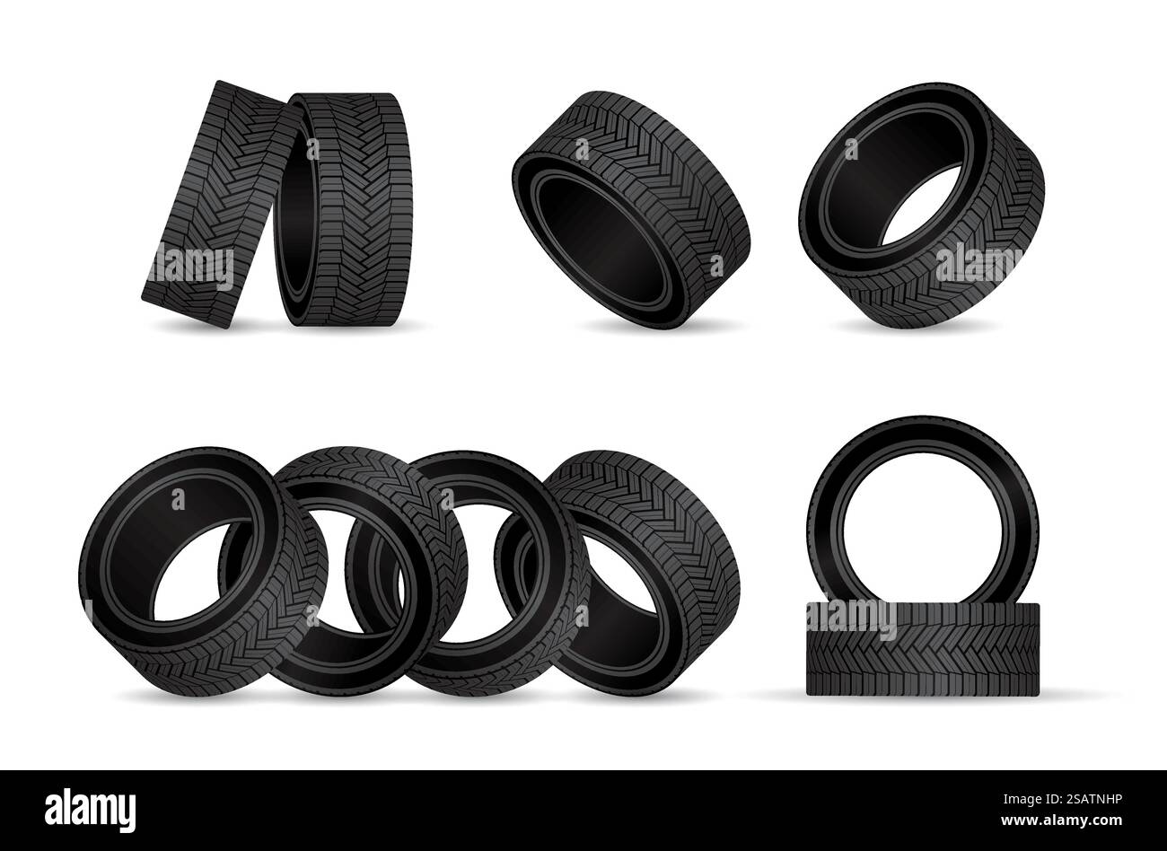 Realistic tire fitting vector design. Black rubber wheels tyres for car ...