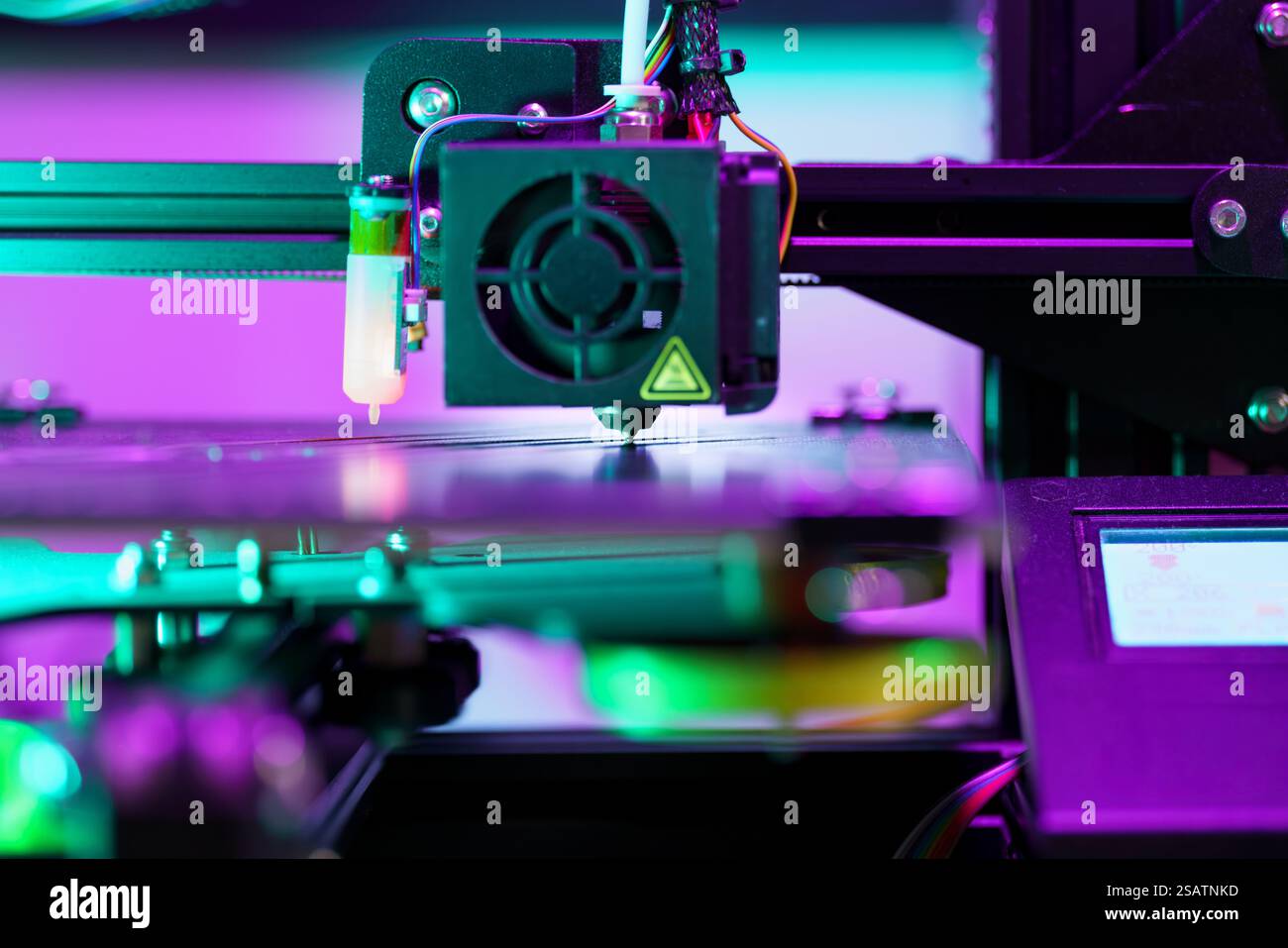 3d printer nozzle arm head printing layer project prototype pink light ...