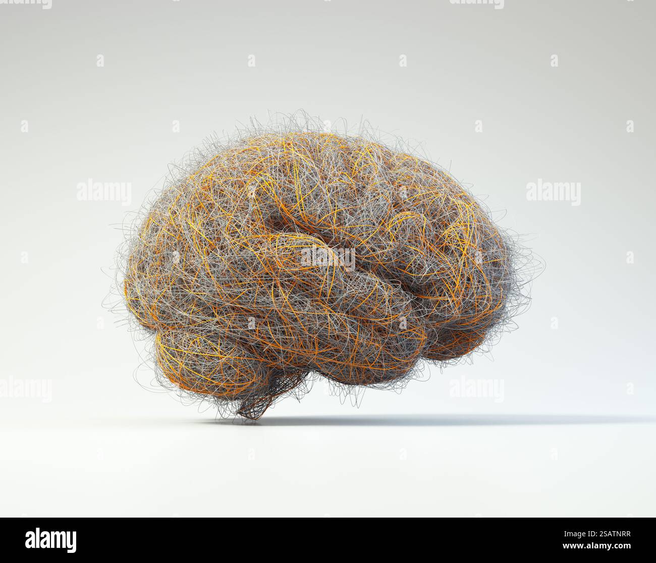 Brain filled with wires suggesting the complexity of the human mind or ...