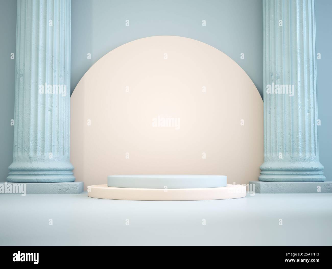 Exhibition podium background between Roman columns. THIS IS A 3D RENDER ...