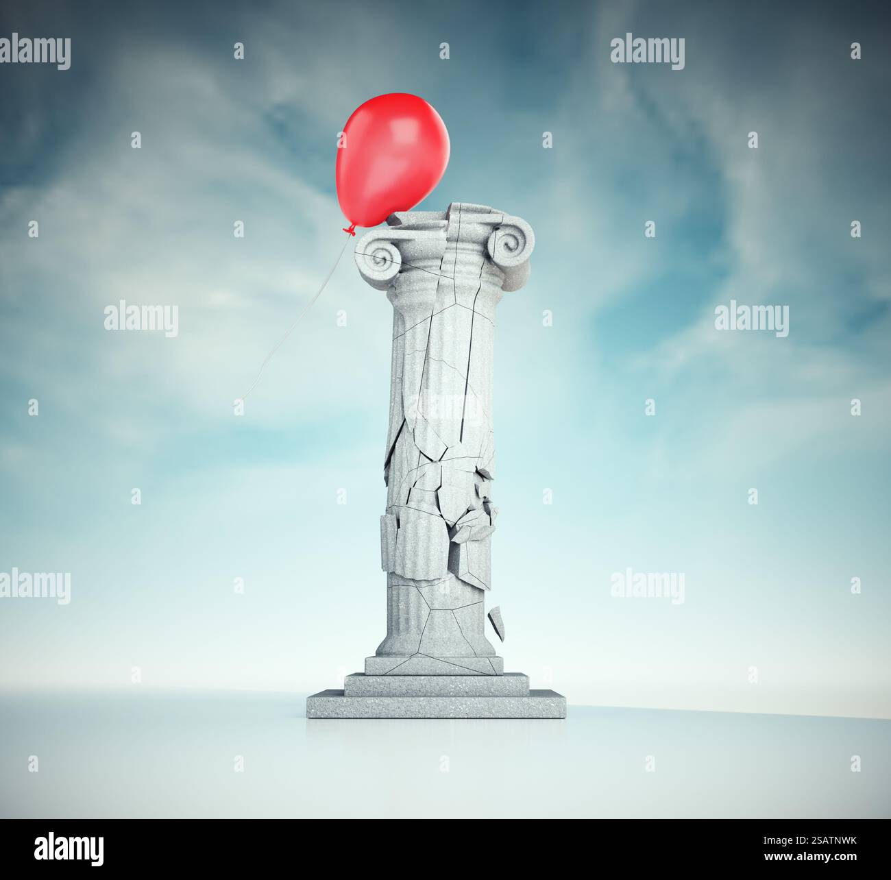Balloon in flight that destroys a Roman column. The concept of ...