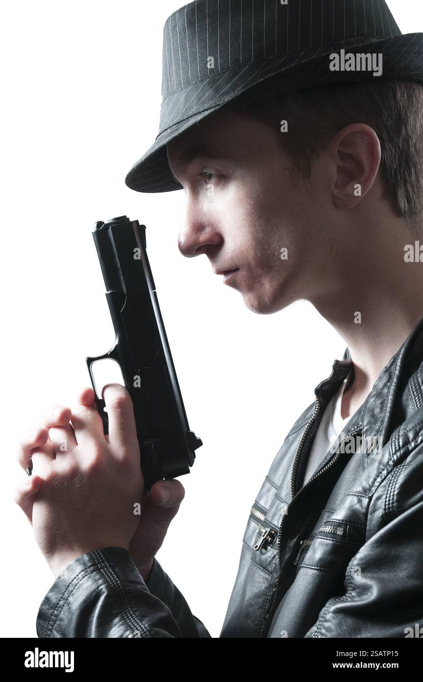 Police detective man on the job with a gun Stock Photo - Alamy