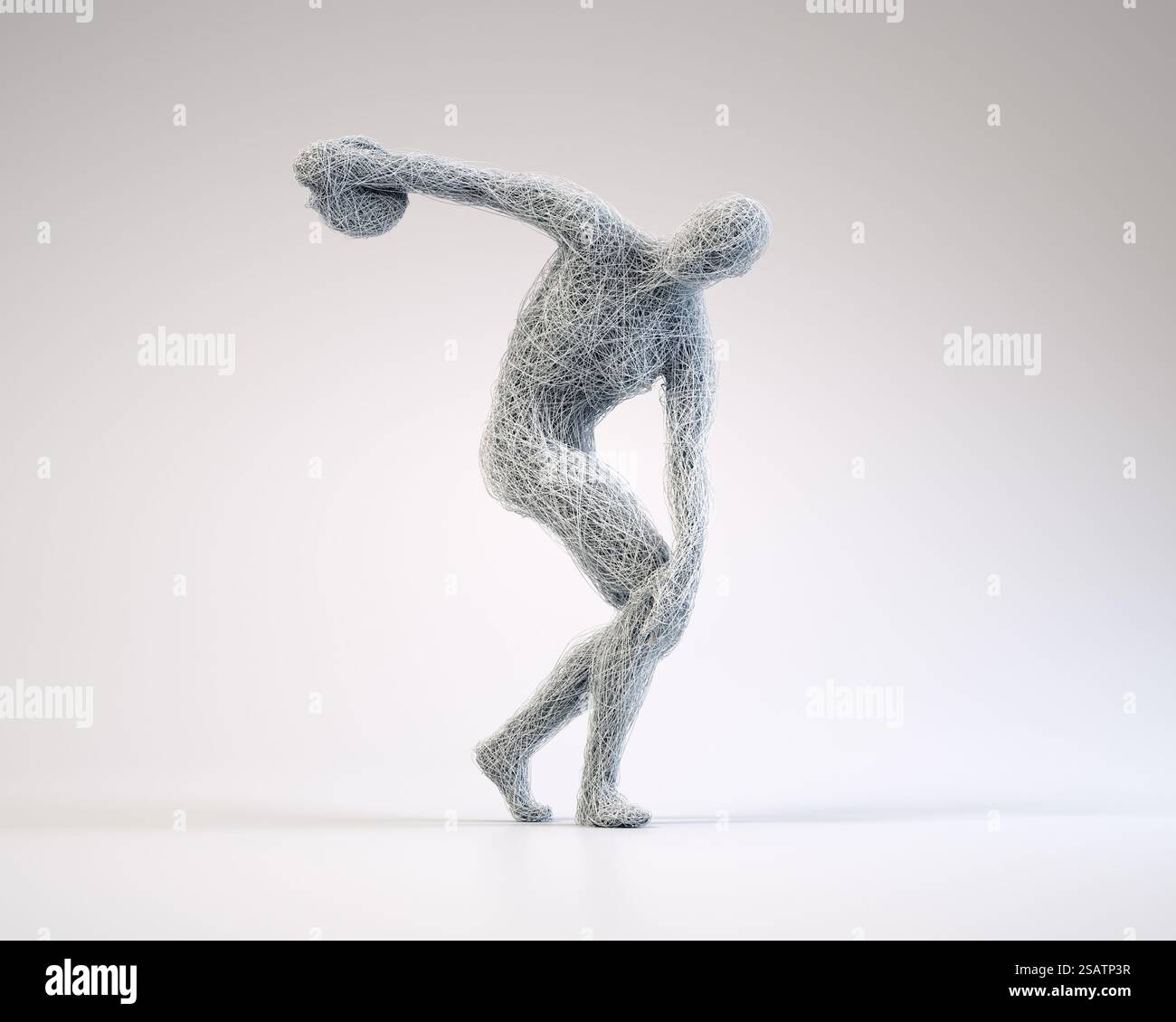 Greek athlete statue made of wire throwing the discus. Symbol of sport ...