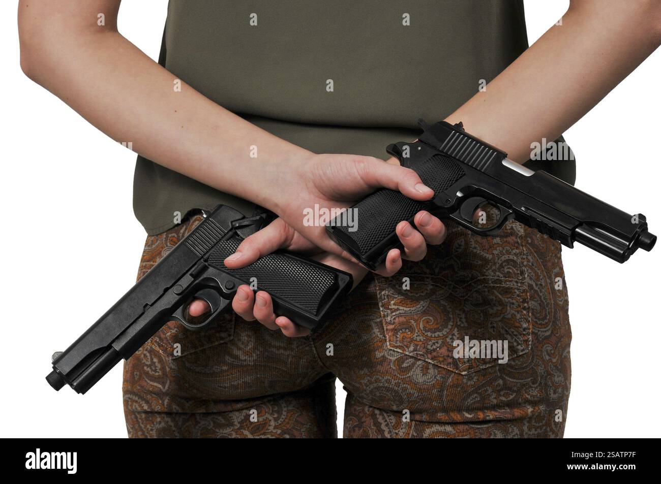 Beautiful woman with a loaded handgun pistols Stock Photo - Alamy