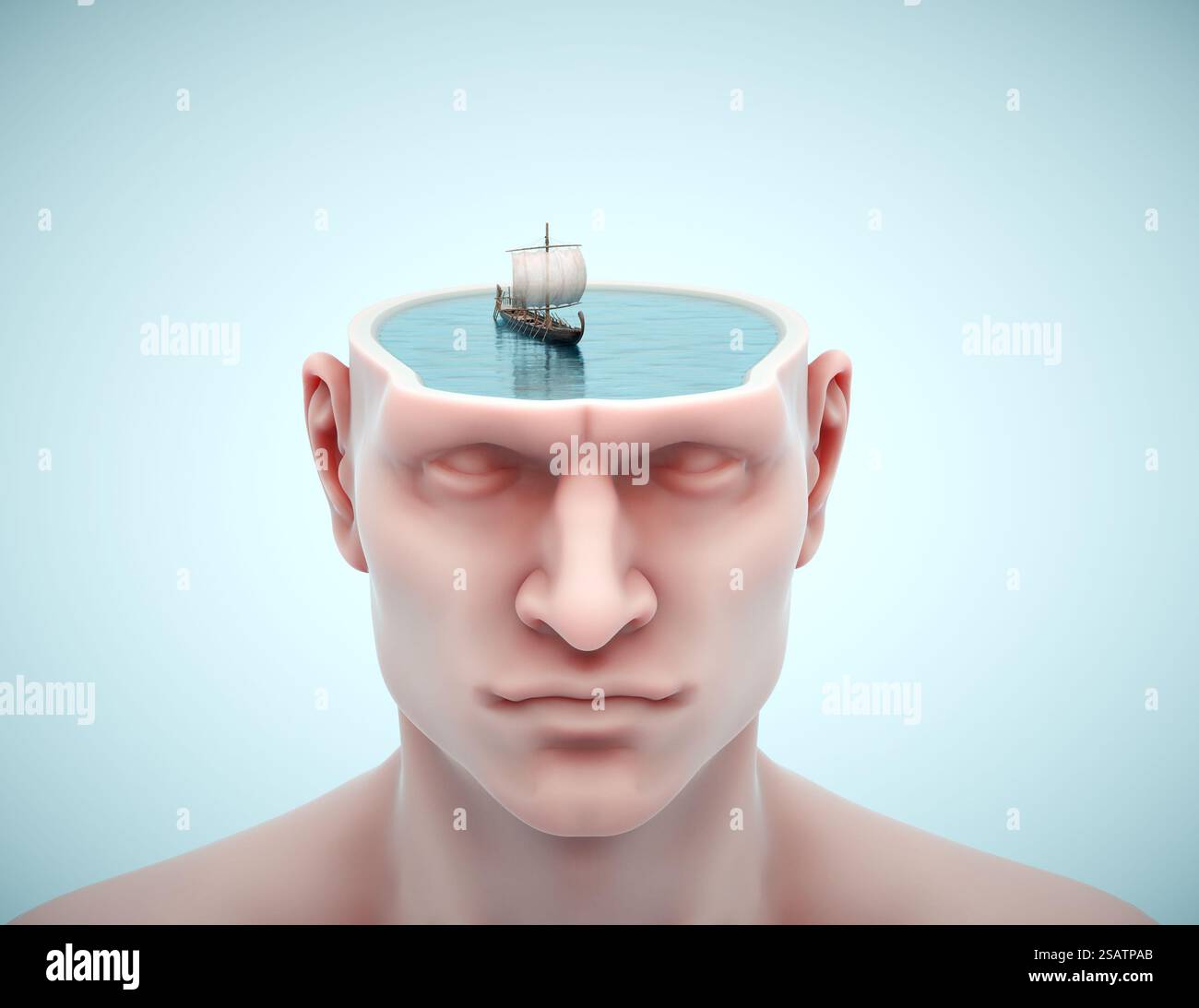Ship floating on its head. The concept of brainstorming, imagination or ...