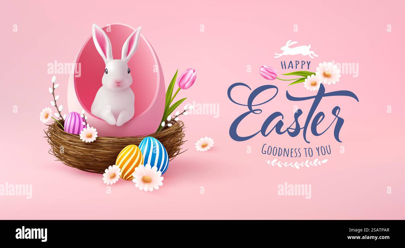 Easter poster and banner template with Rabbit inside a egg and Easter ...