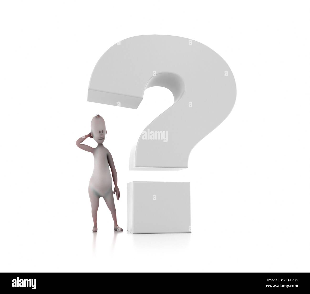 White question mark and thinking human character. THIS IS A 3D RENDER ...