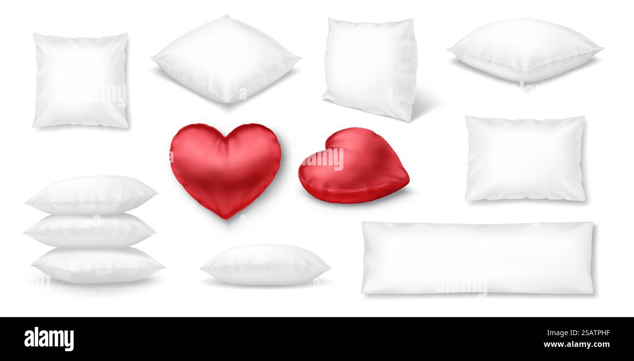 Soft fluffy bed pillows realistic vector illustration set. Bedroom ...