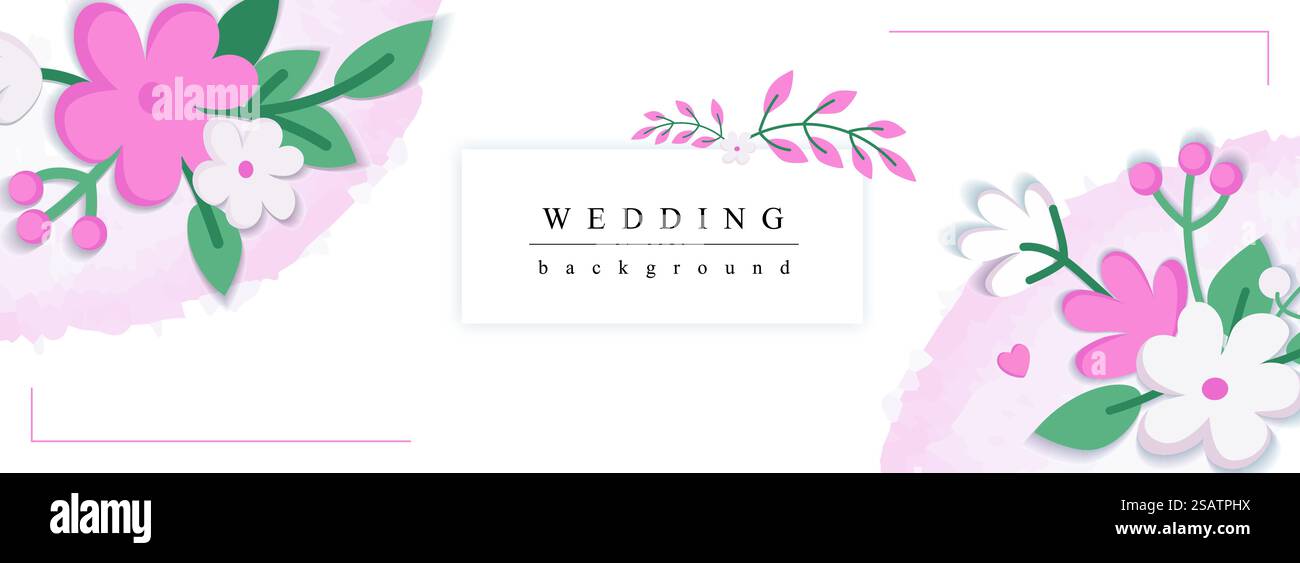 Wedding horizontal web banner. Romantic marriage party invitation with ...