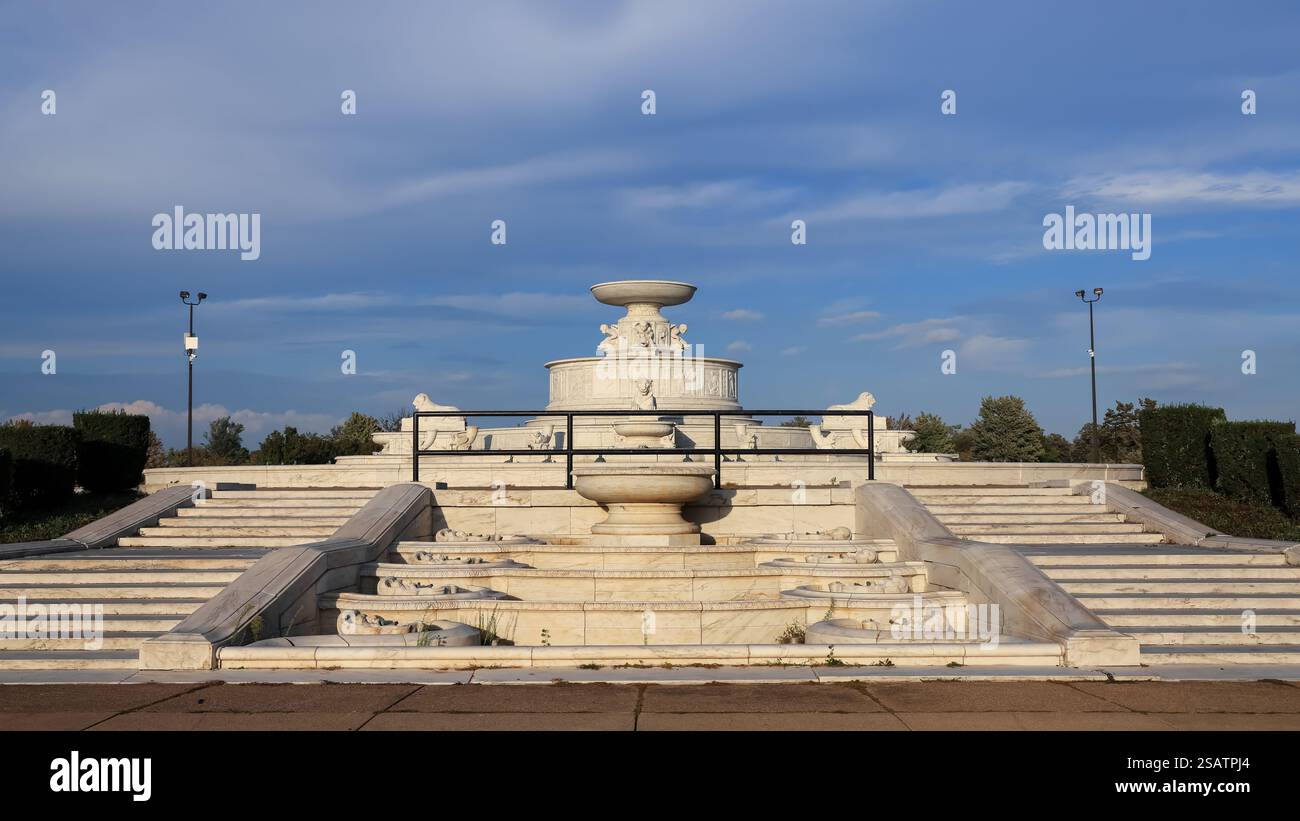 A beautiful sculpture of Detroit's Bell Isle fountain against dramatic ...