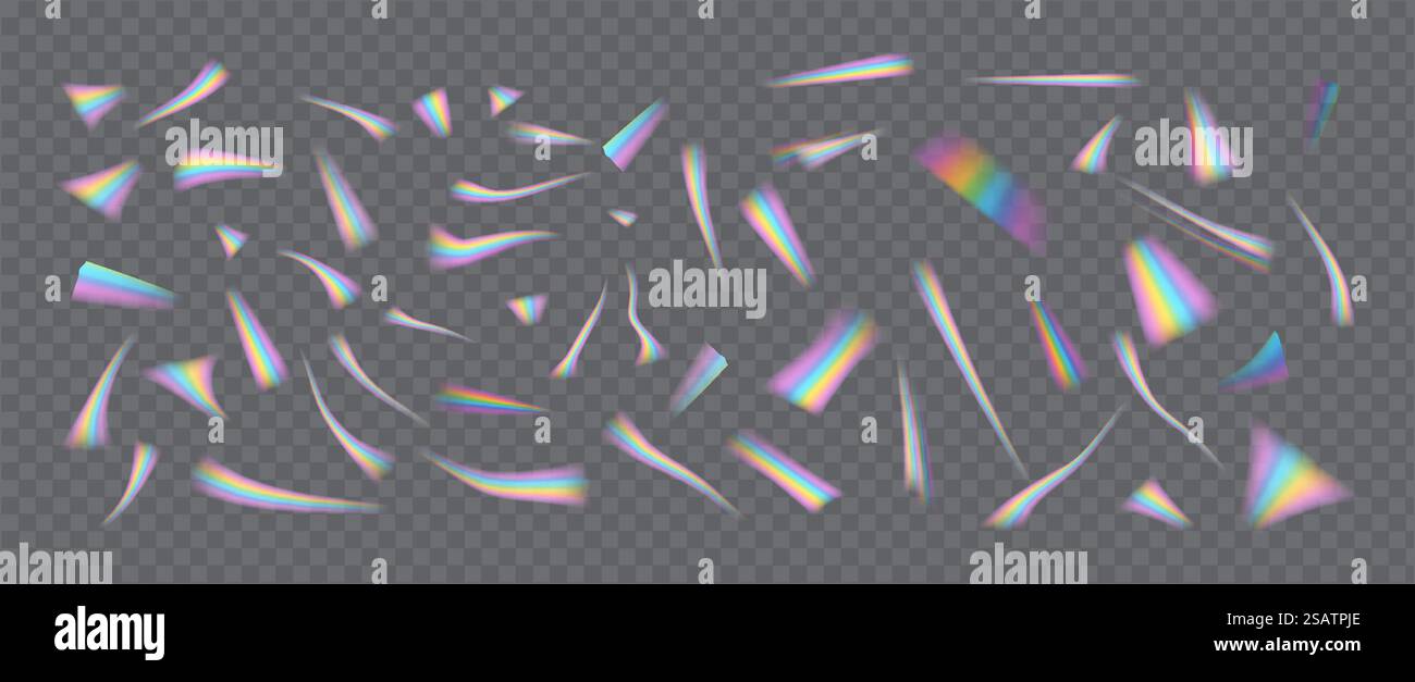 Falling rainbow holographic foil pieces realistic vector illustration ...