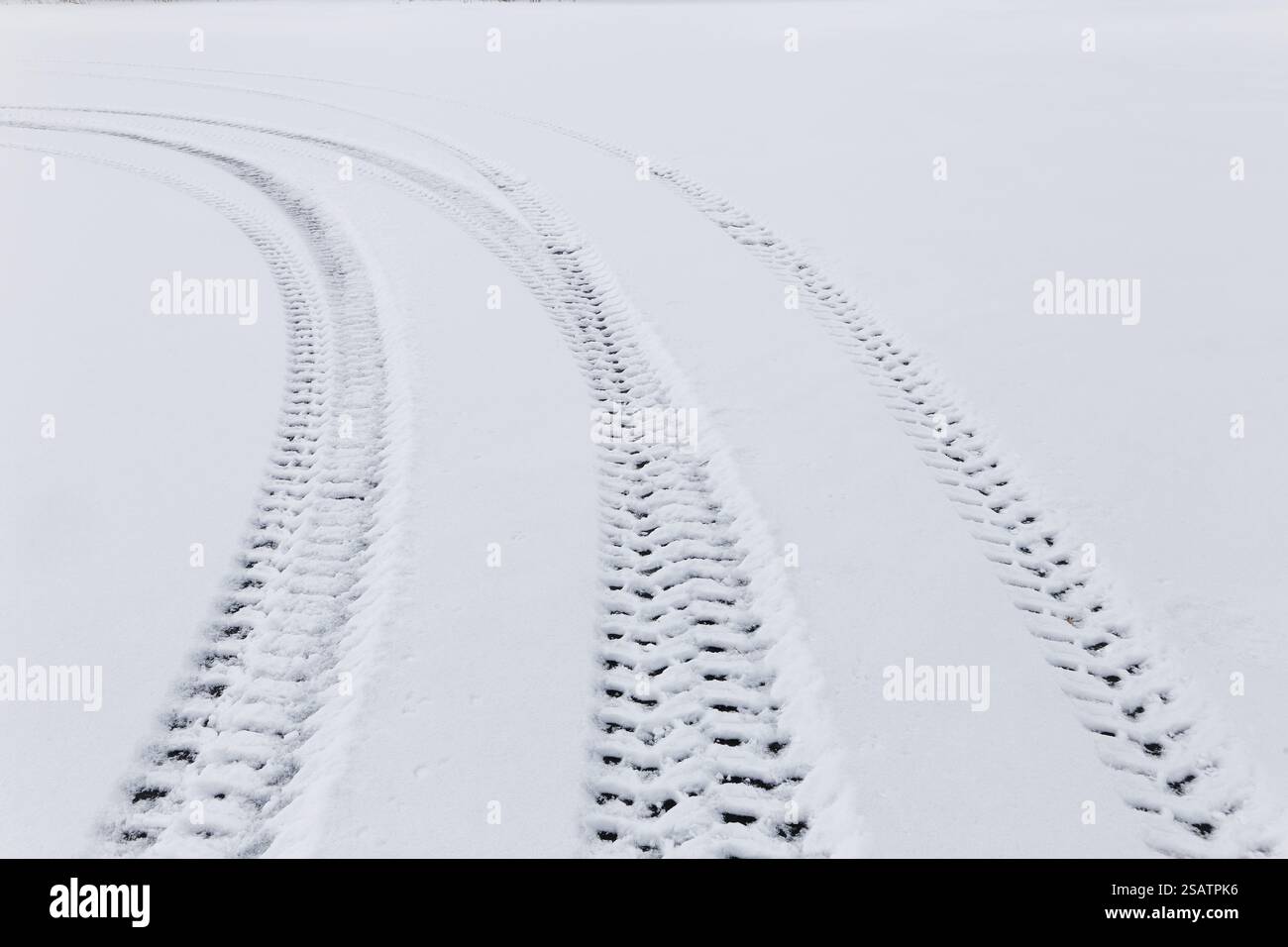Winter, tire tracks in snow, Province of Quebec, Canada, North America ...