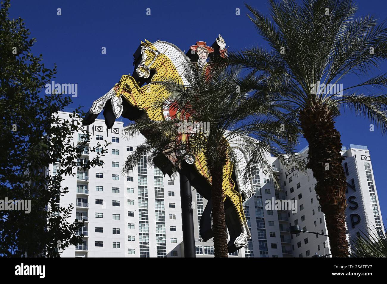 Neon sign with horse and rider, Fremont Street, Las Vegas, Nevada, USA ...