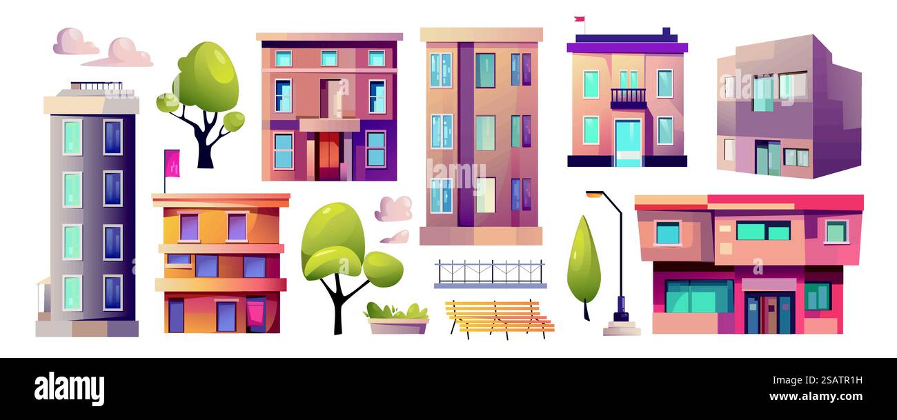 City infrastructure mega set in cartoon graphic design. Bundle elements ...