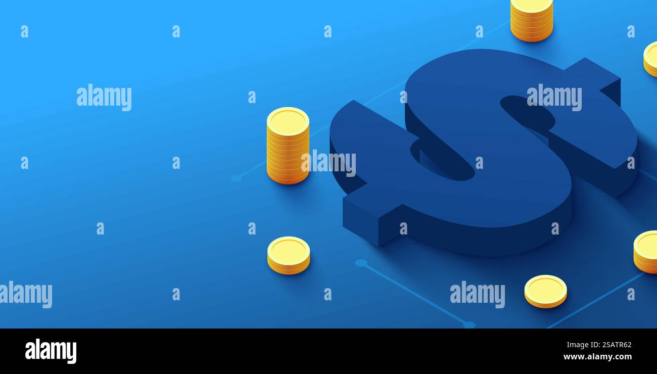 Minimalistic 3d us dollar sign with golden coins. Business concept ...