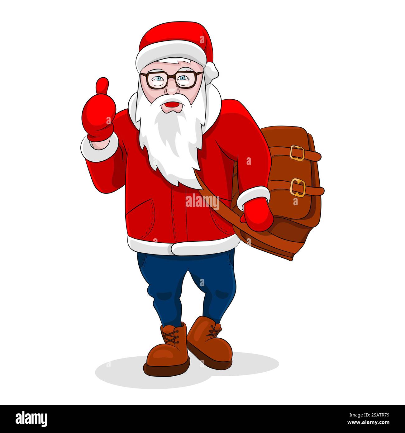 Modern santa claus come walk and show thumb up. Vector illustration ...