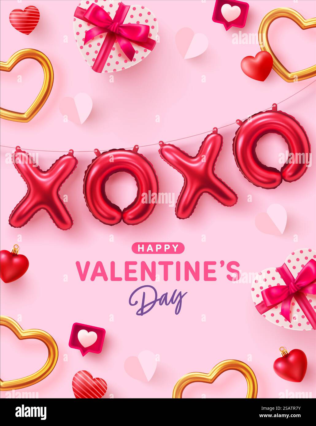 Valentine’s day poster and banner template with the XOXO Balloon and ...