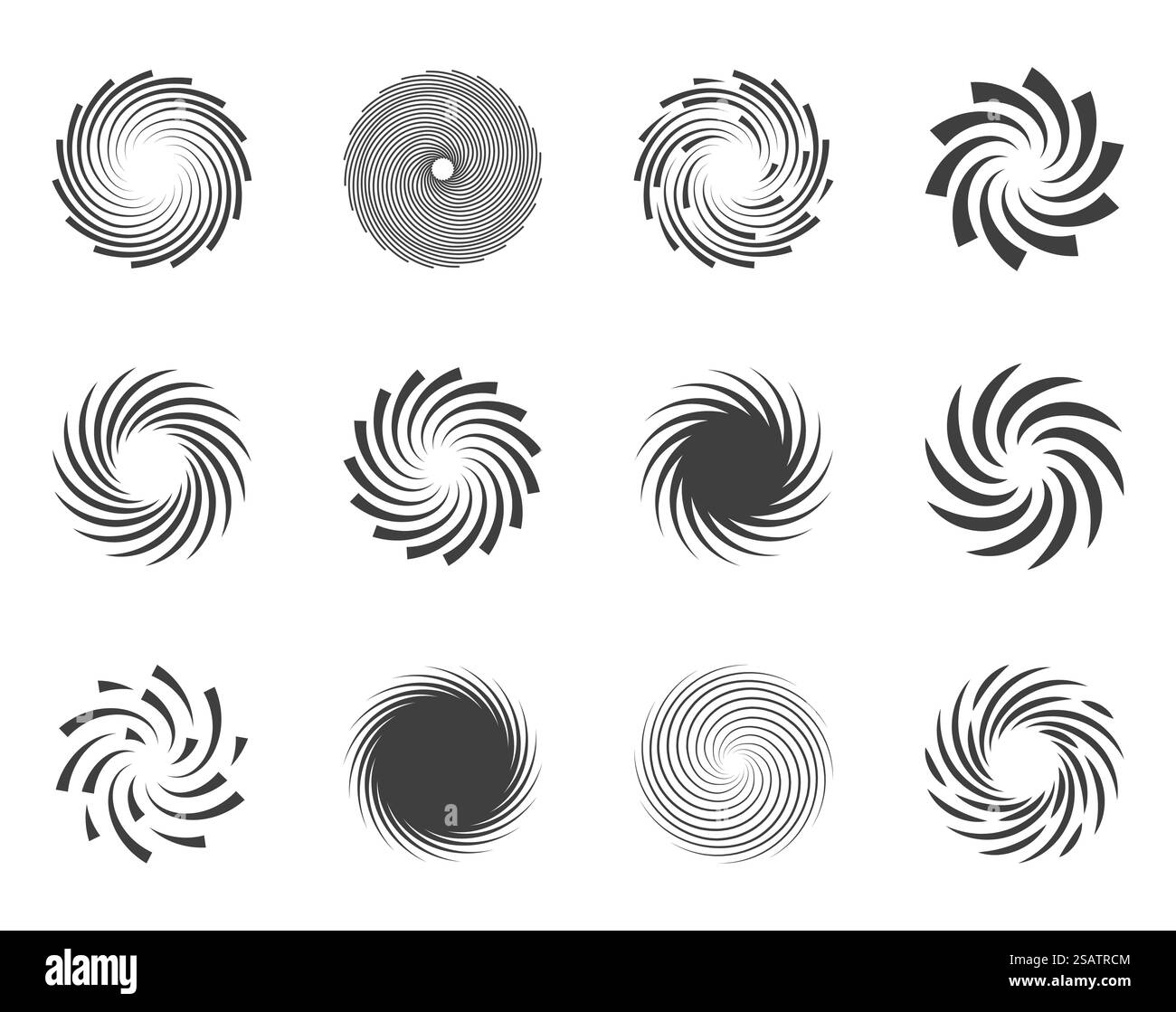 Spiral and swirl motion twisting circles design element set Stock ...