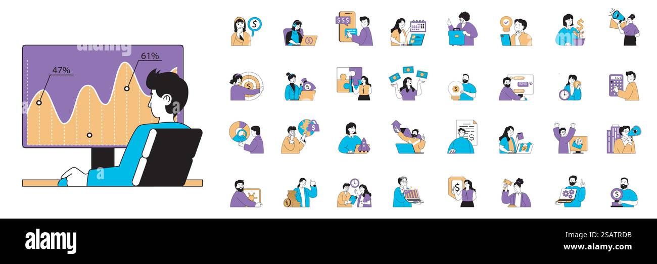 Business concept with character situations mega set in flat web design. Bundle of scenes people ...