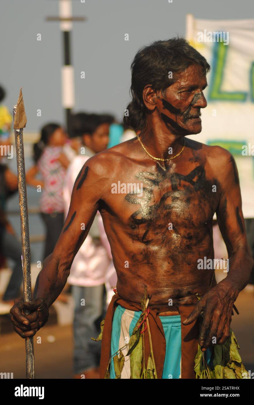 A tribal performer at the Goa Carnival in Panjim, India. This is Goa's ...