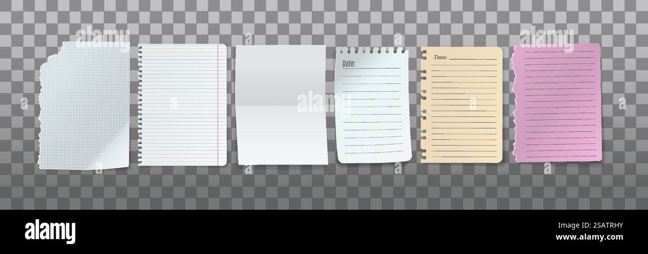 Blank color paper sheets realistic vector illustration set. Notepad ...
