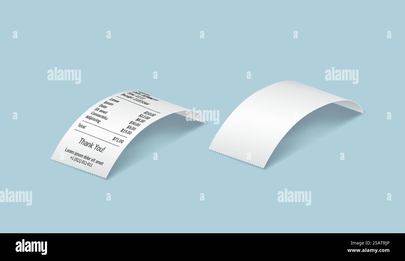 Paper bills realistic vector illustration set. Blank and filled ...