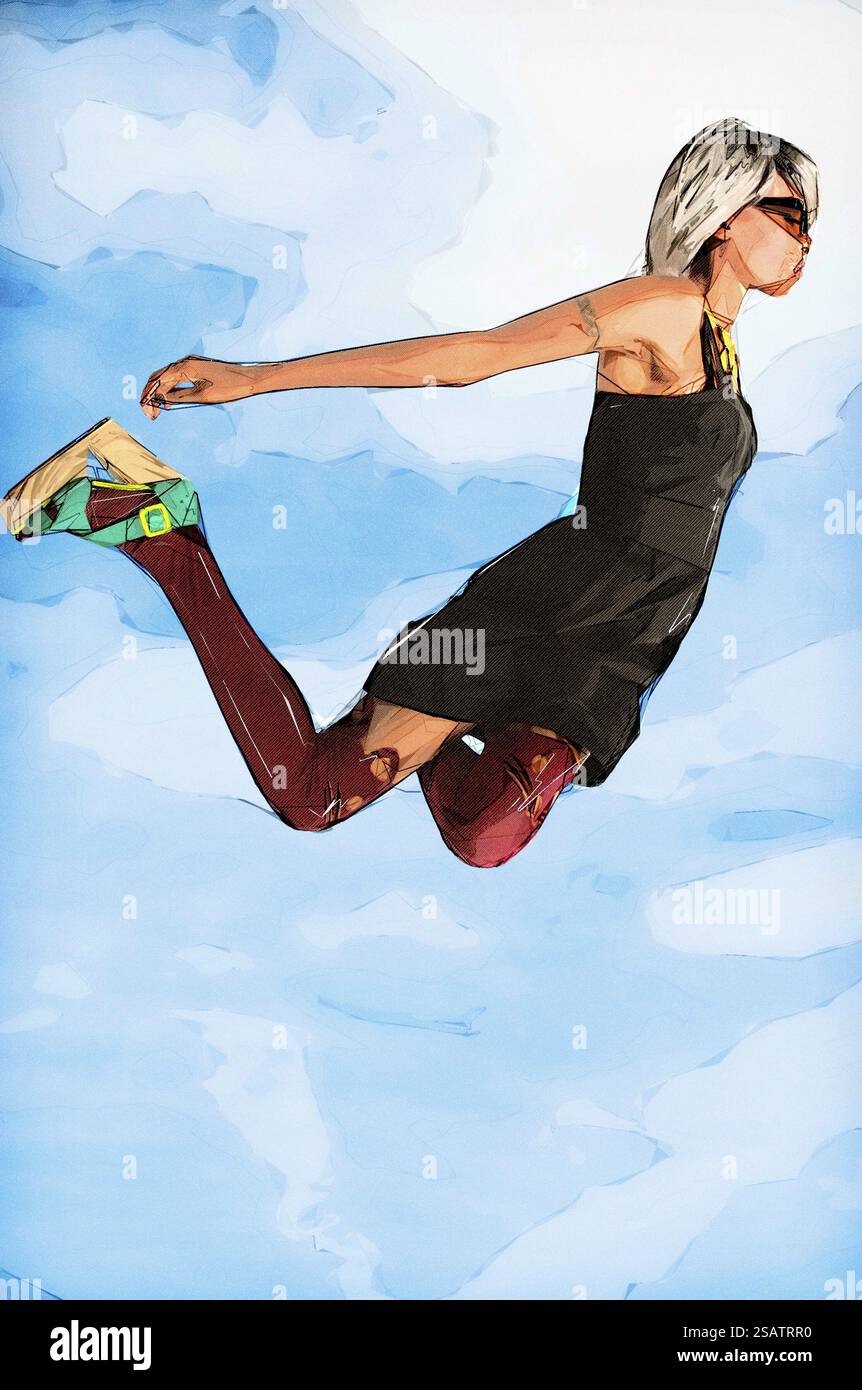 Beautiful young woman falling through the sky Stock Photo - Alamy