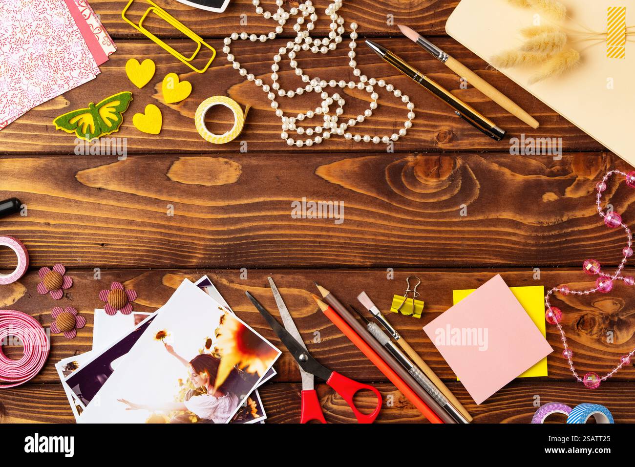 Crafting workspace filled with supplies and creative materials for art ...