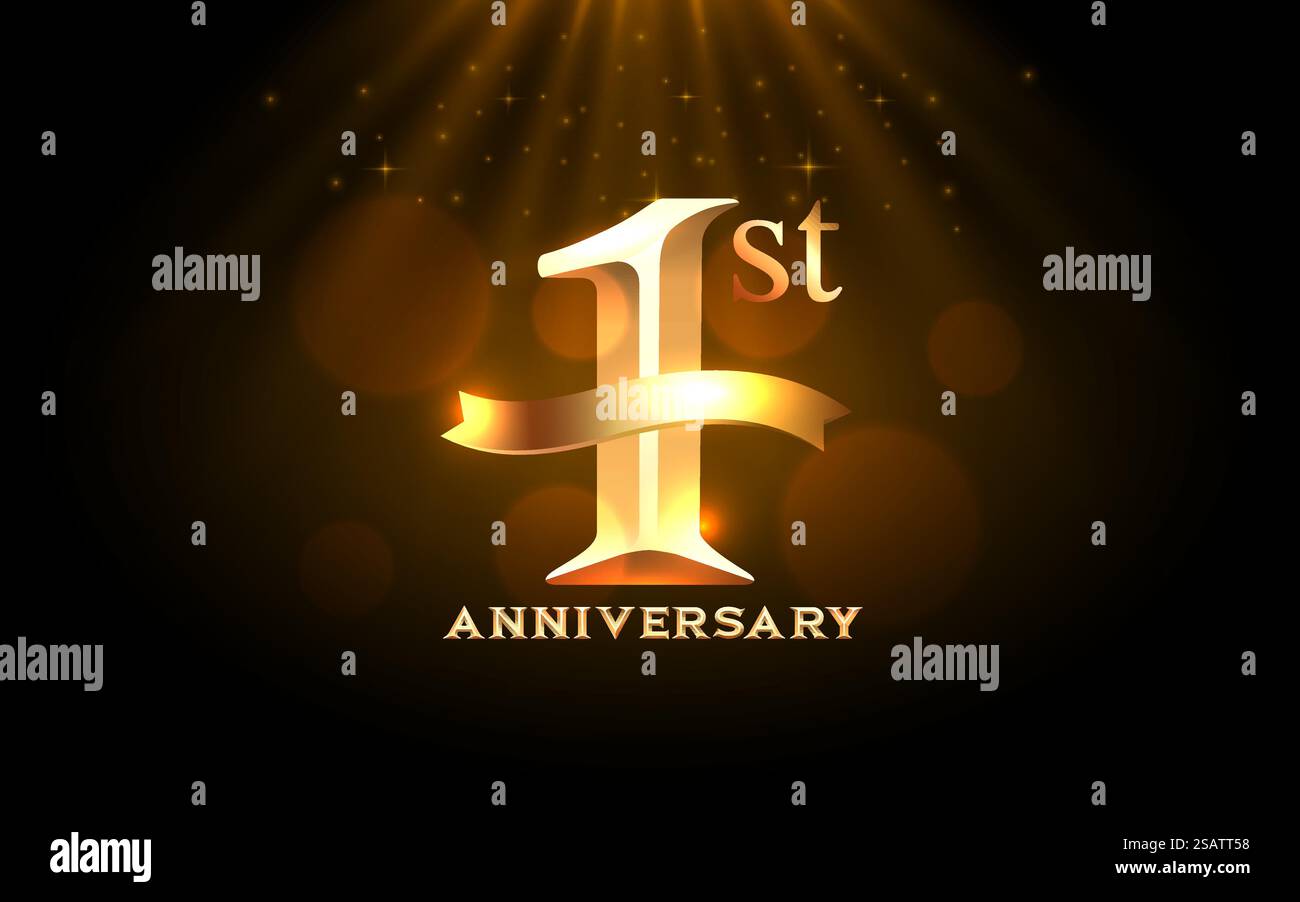 Anniversary 1st year, golden celebration, birthday event. Vector ...