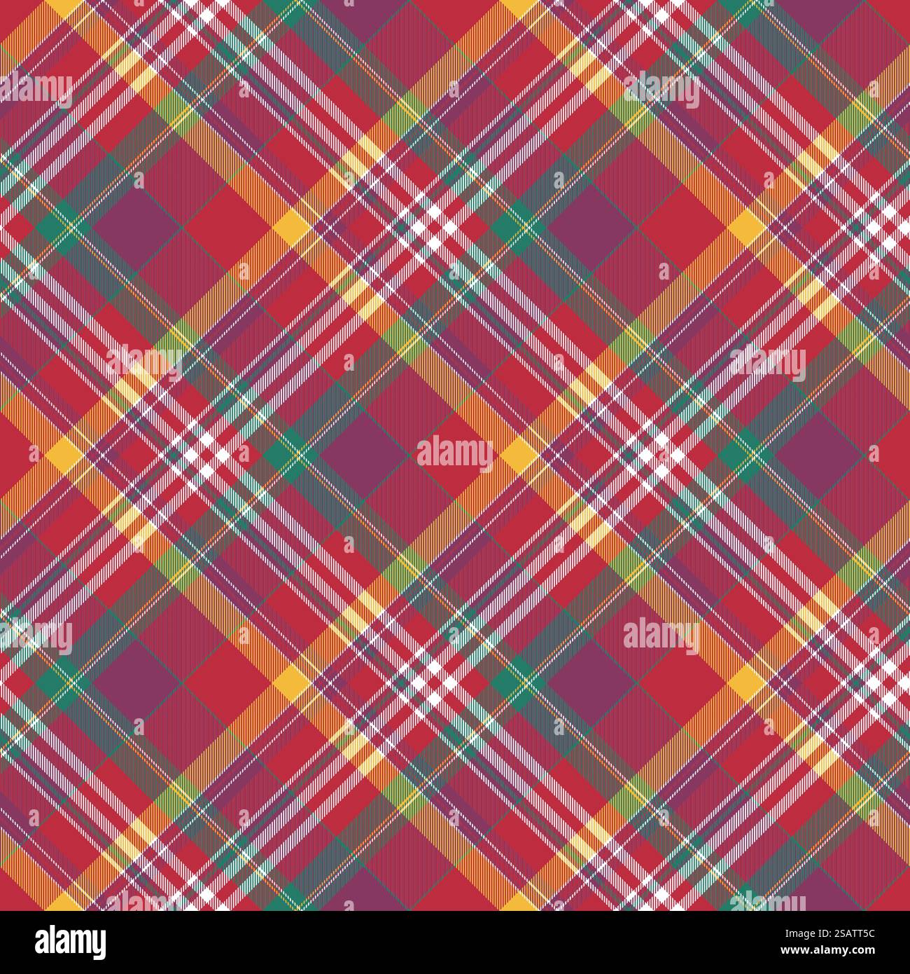 Check colored diagonal plaid madras seamless fabric texture. Vector illustration.. Check colored ...