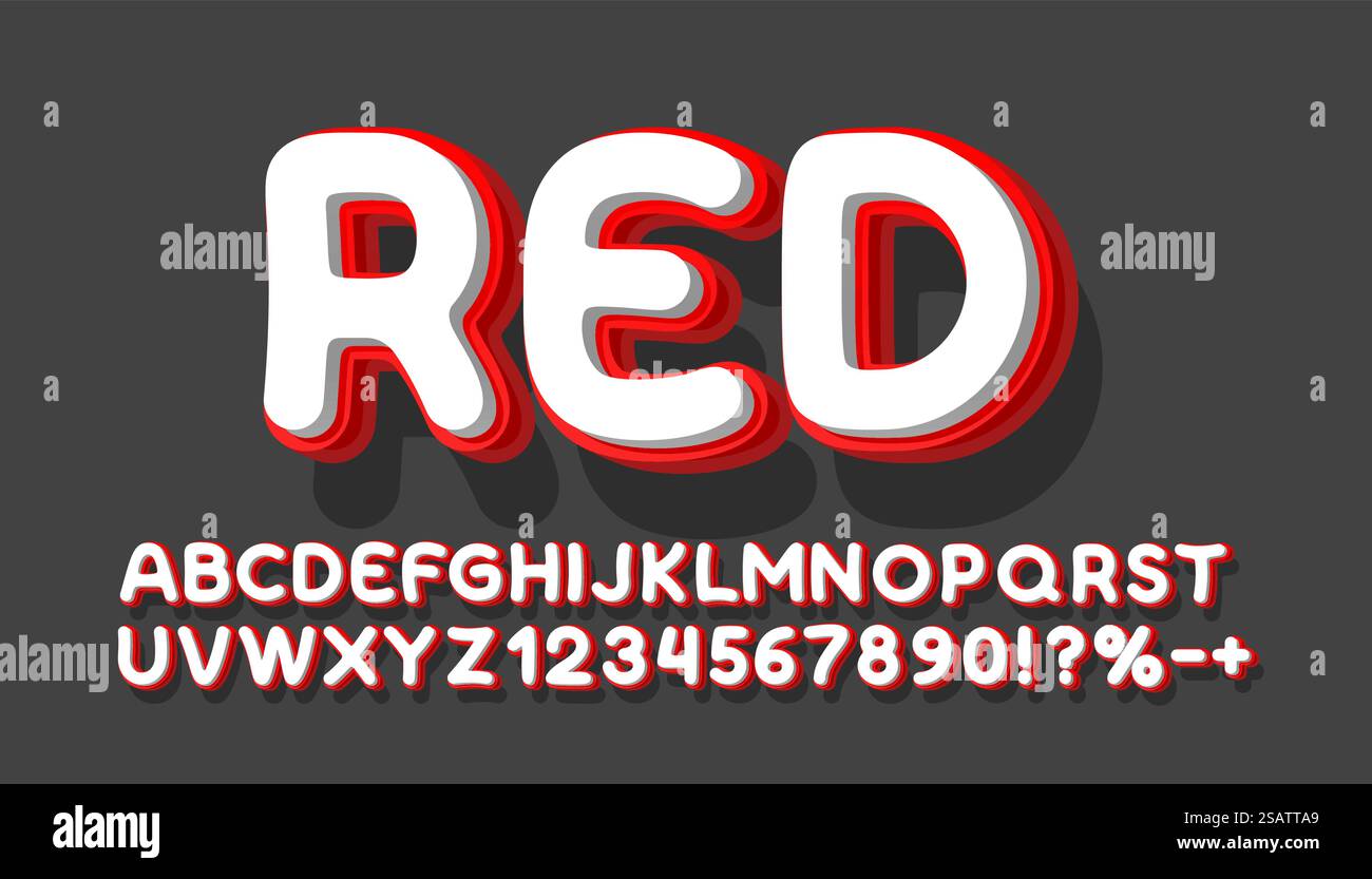 Red 3d font. English alphabet and numbers sign. Vector. Red 3d font ...