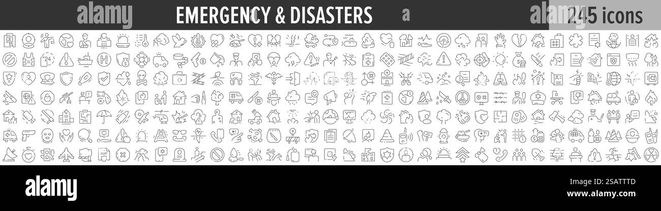 Emergency and Disasters linear icon collection. Big set of 245 ...