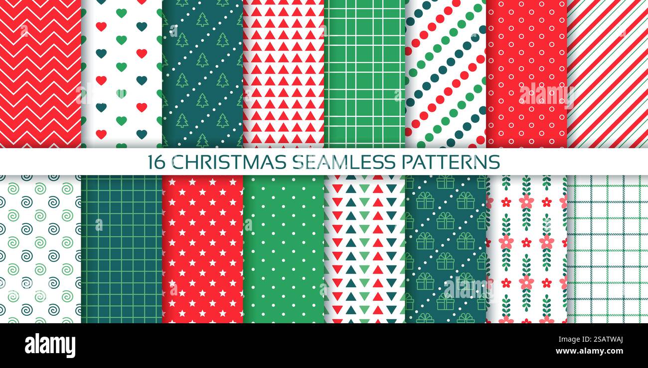 Christmas seamless pattern. Xmas background. Holiday New year prints. Set of noel textures ...