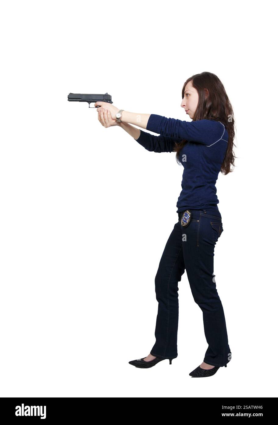 A beautiful police detective woman on the job with a gun Stock Photo ...