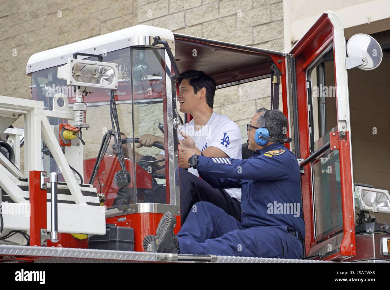 Los Angeles Dodgers star Shohei Ohtani sits in the cabin of a fire ...