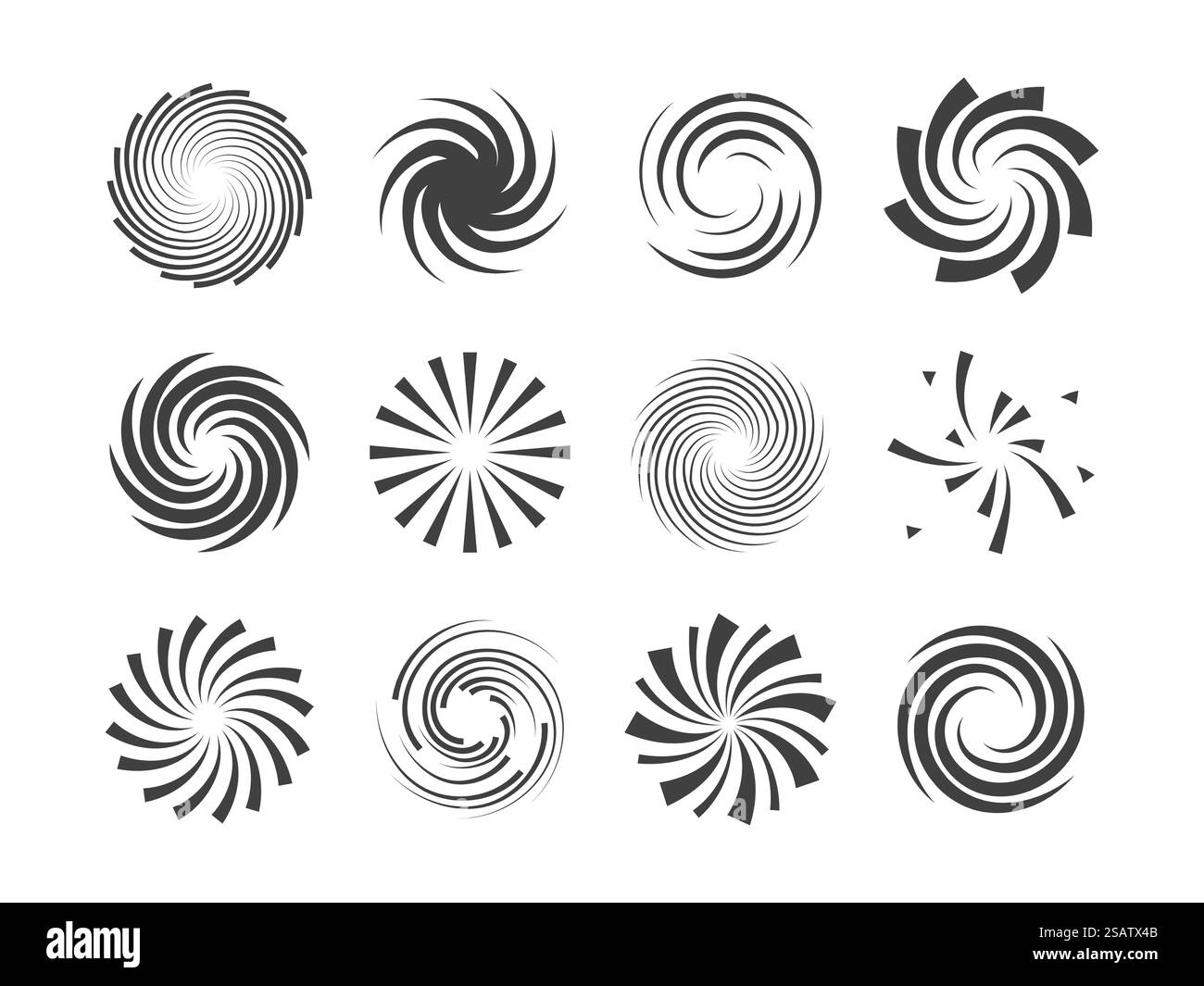 Spiral and swirl motion twisting circles design element set. Vector ...