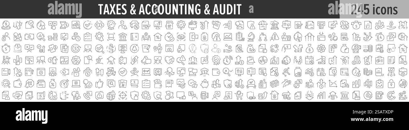 Taxes, Accounting and Audit linear icon collection. Big set of 245 ...