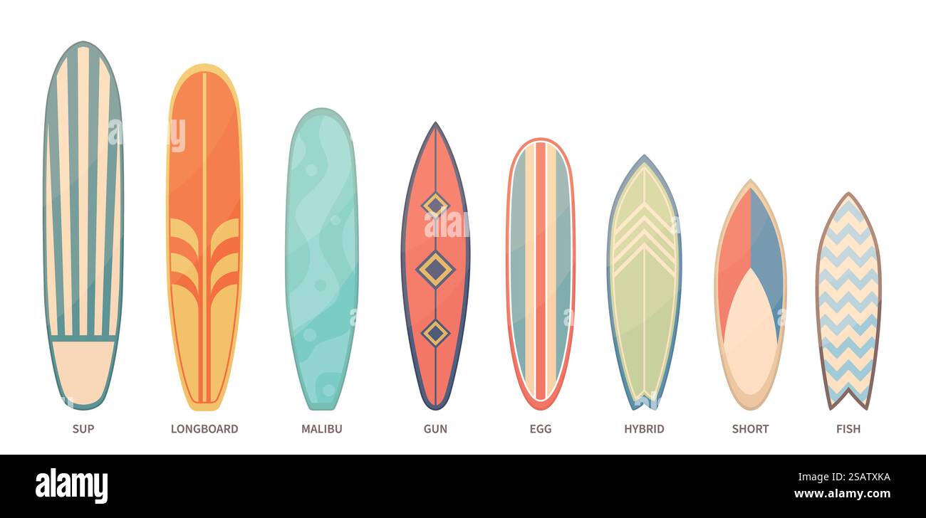 Color surfboards set. Patterned different boards for cutting through ...
