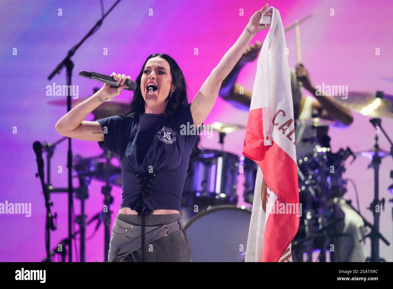 Katy Perry performs during the FireAid benefit concert on Thursday, Jan. 30, 2025, at Intuit ...