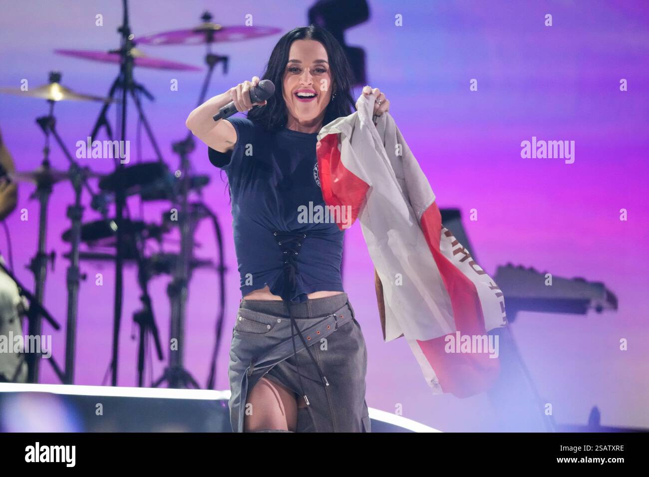 Katy Perry performs during the FireAid benefit concert on Thursday, Jan. 30, 2025, at Intuit ...