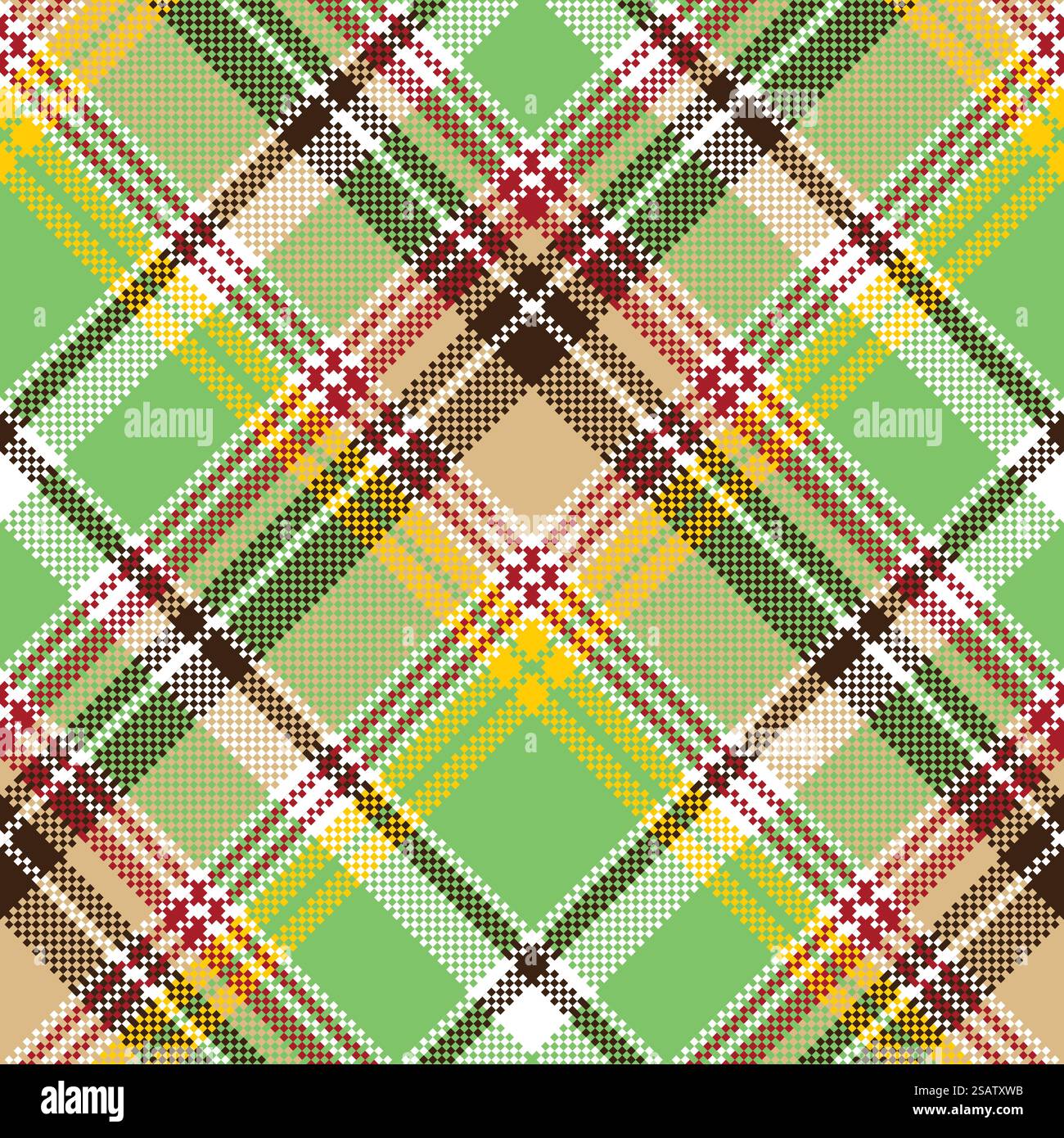 Green plaid pixel texture madras color fabric seamless pattern. Vector ...
