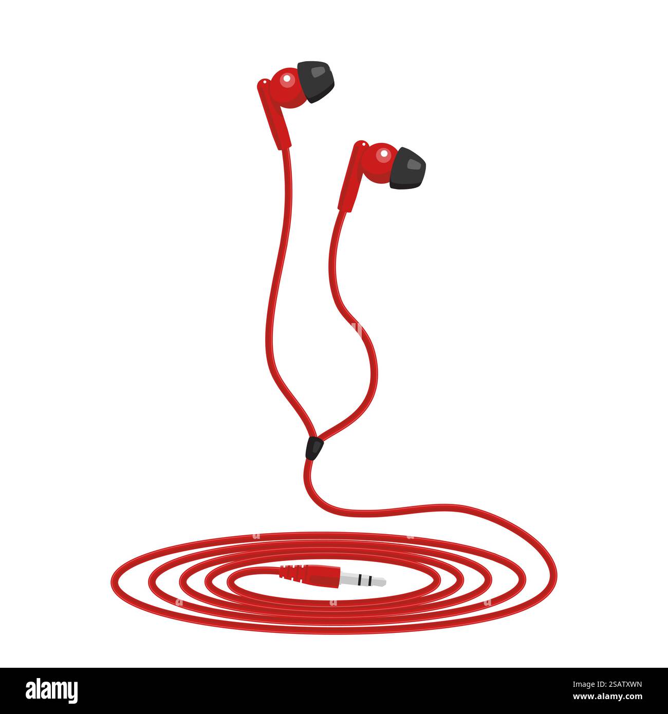 Red music wired headphone. Vector illustration.. Red music wired ...