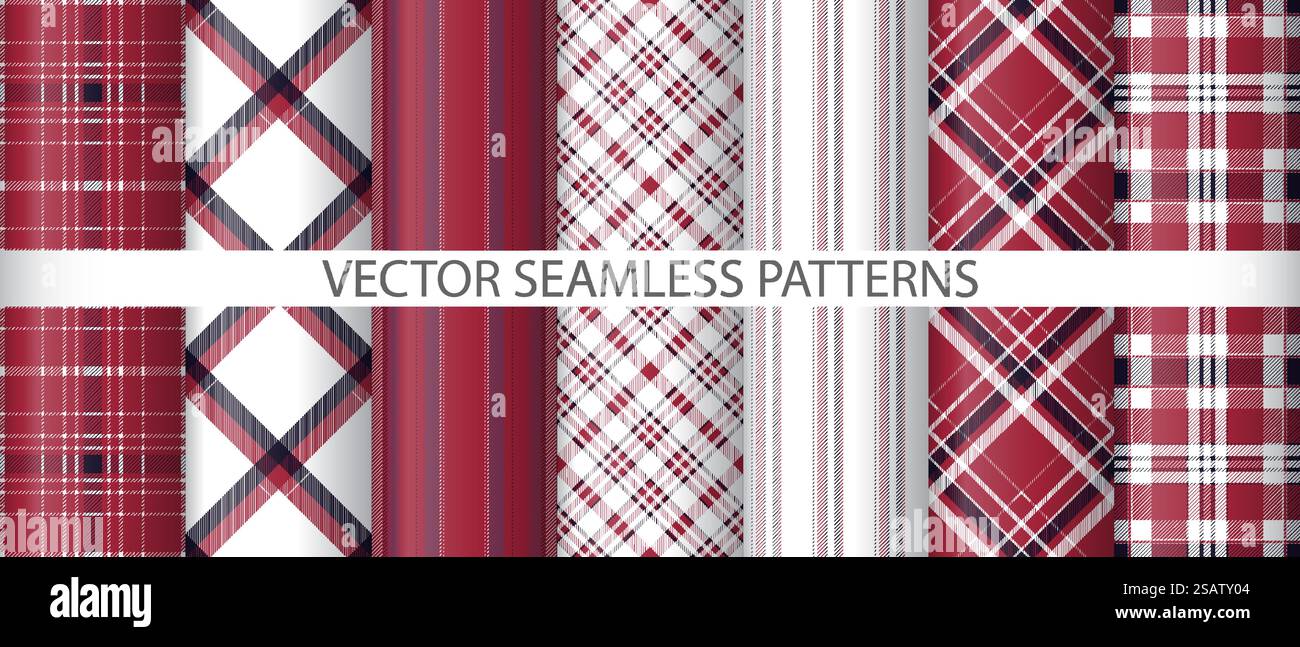 Set plaid texture seamless. Check fabric vector. Tartan background textile pattern collection ...