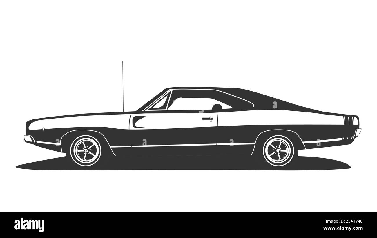 American muscle car vector. Vintage hot rod with power motor cupe. USA ...