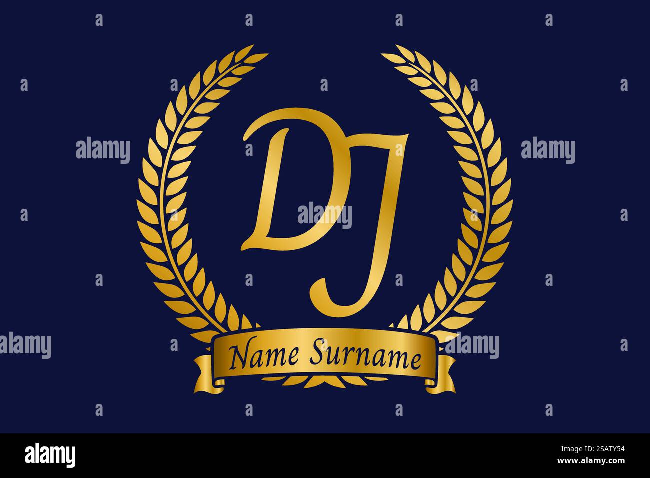 Initial letter D and J, DJ monogram logo design with laurel wreath ...