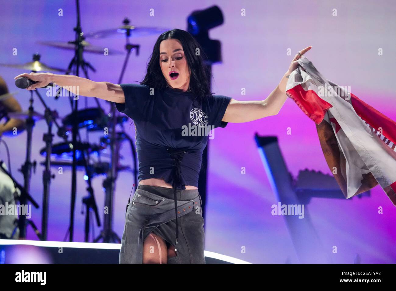 Katy Perry performs during the FireAid benefit concert on Thursday, Jan. 30, 2025, at Intuit ...