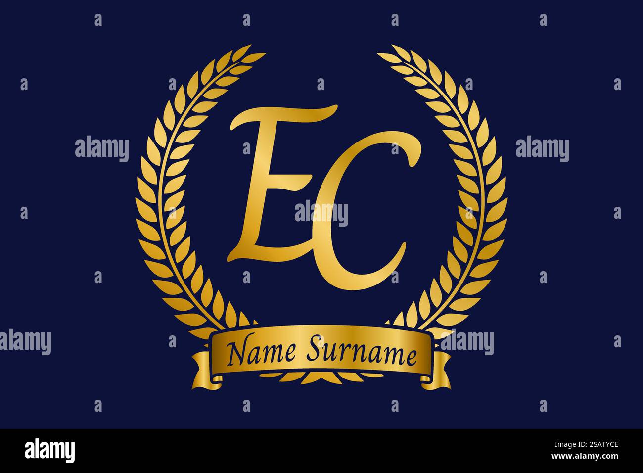 Initial letter E and C, EC monogram logo design with laurel wreath ...