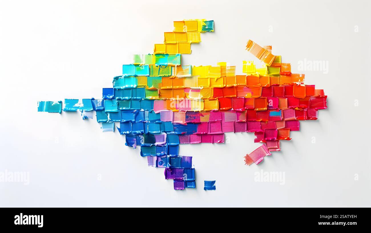 This visually striking image showcases a vibrant,pixelated arrow cursor ...