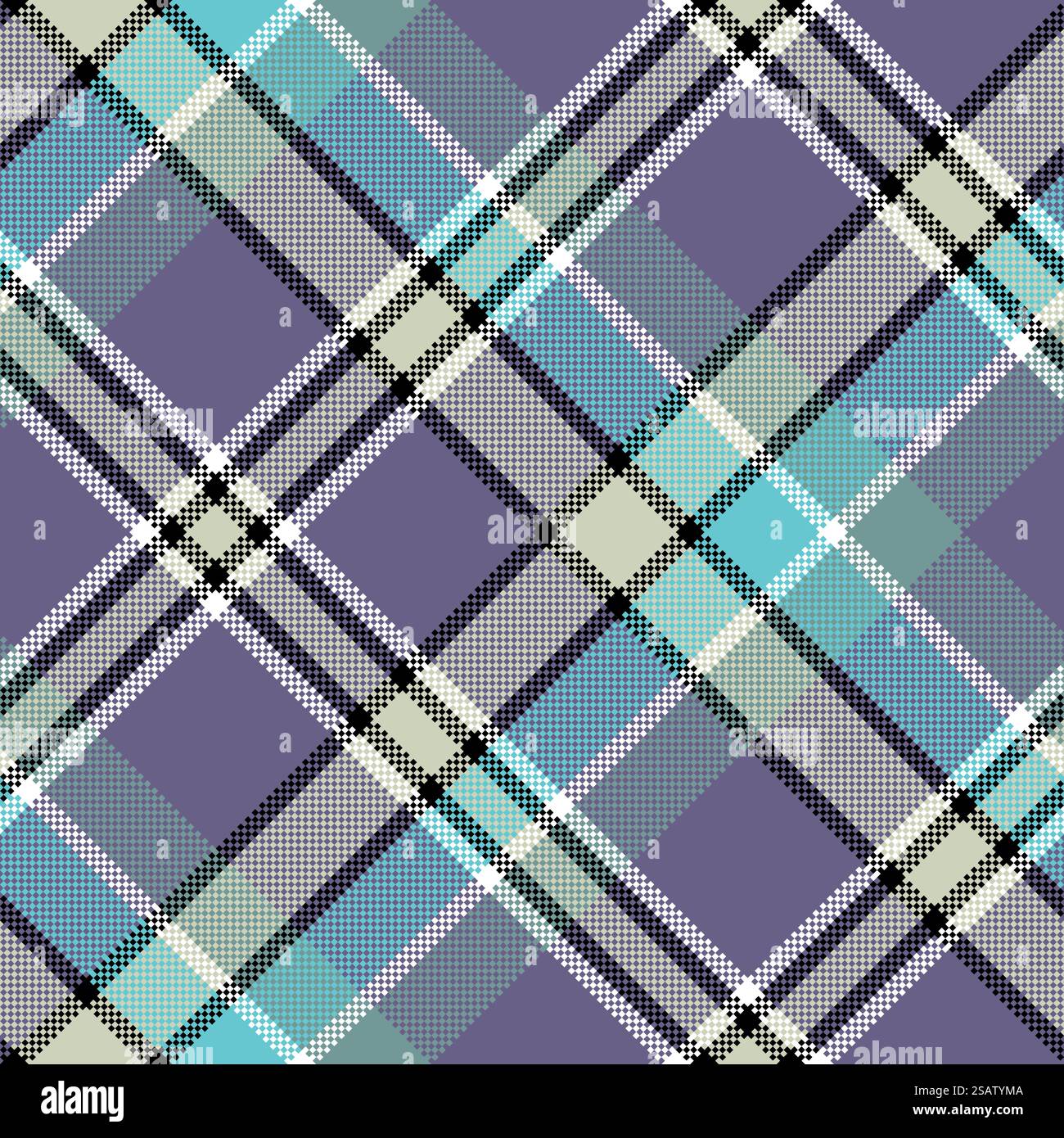 Cool color diagonal fabric texture pixeled seamless pattern. Vector ...